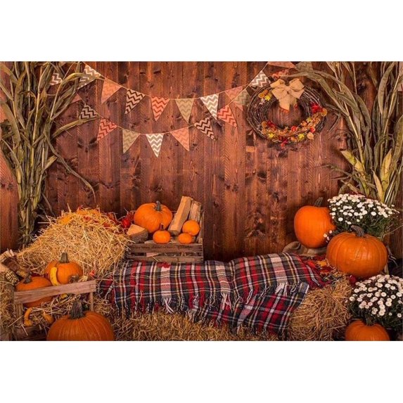 Fall Thanksgiving Backdrop Rustic Wooden Barn Harvest Photo Background ...