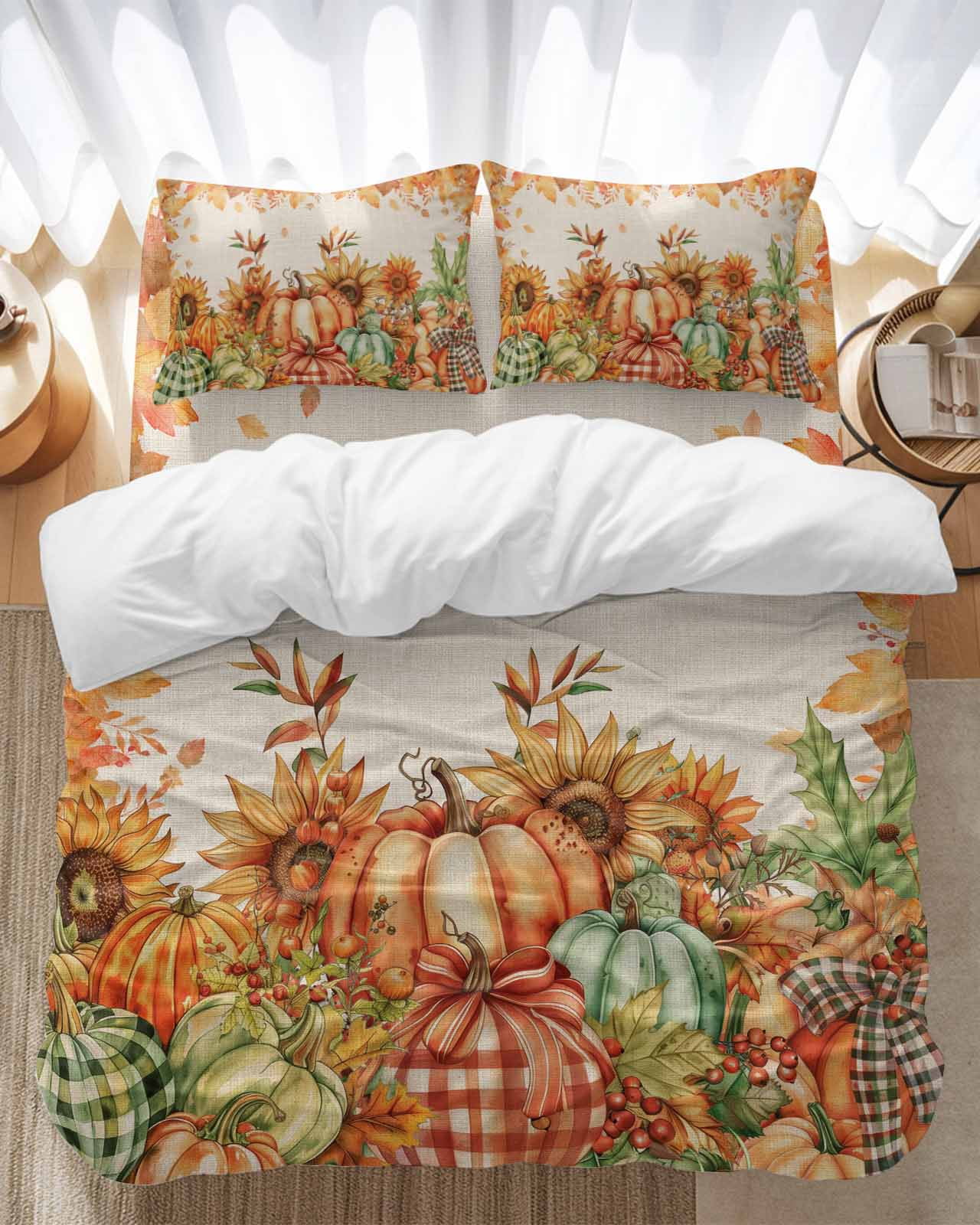 Fall Thanksgiving Bedding Duvet Cover Set Full Size 4 Pieces Pumpkin ...