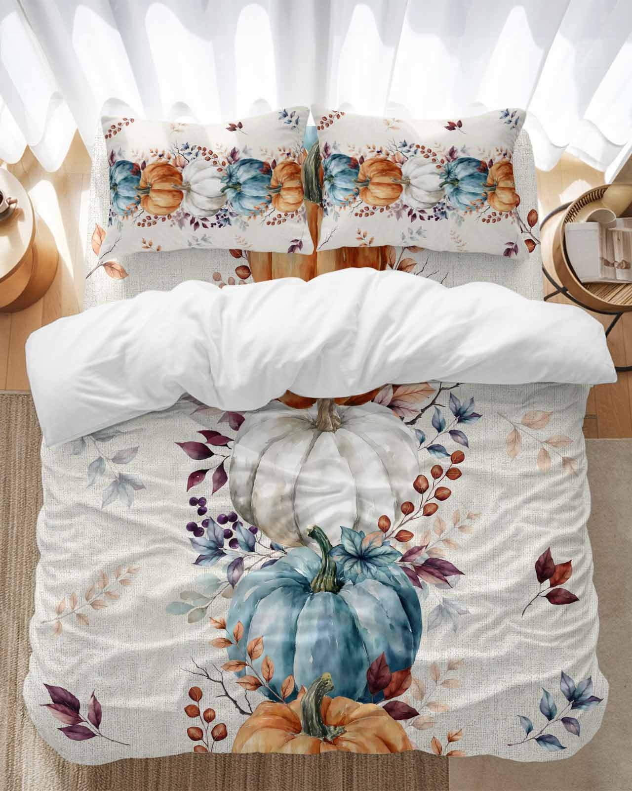 Fall Thanksgiving Bedding Duvet Cover Set Full Size 4 Pieces Watercolor ...