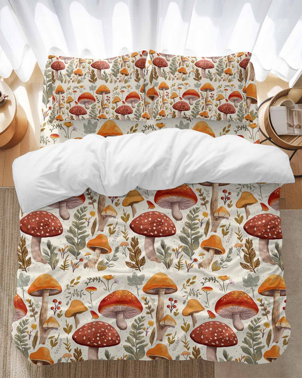 Fall Thanksgiving Bedding Duvet Cover Set King Size 4 Pieces Mushroom ...