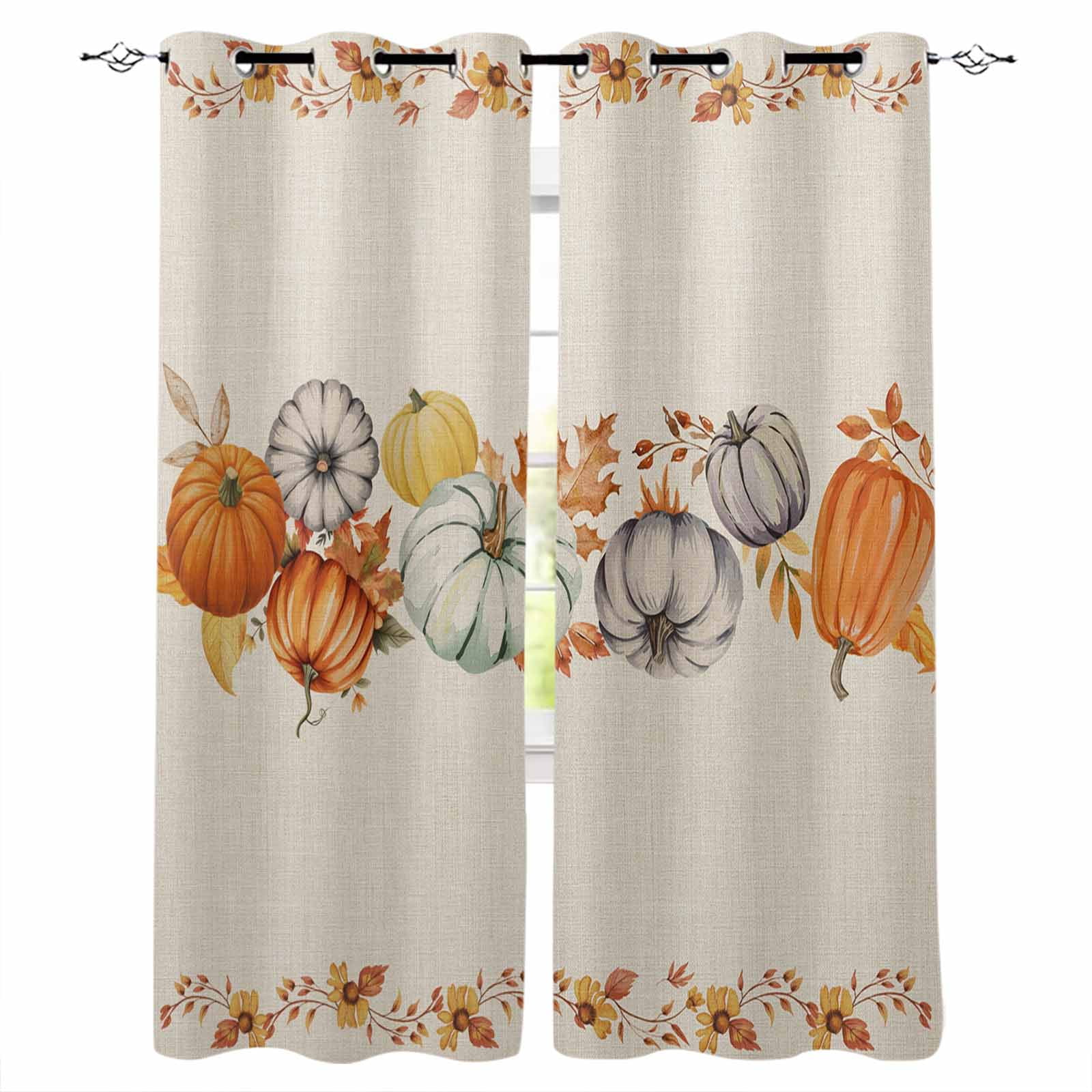 Fall Thanksgiving Blackout Curtains 84 Inches Long, Orange Grey ...