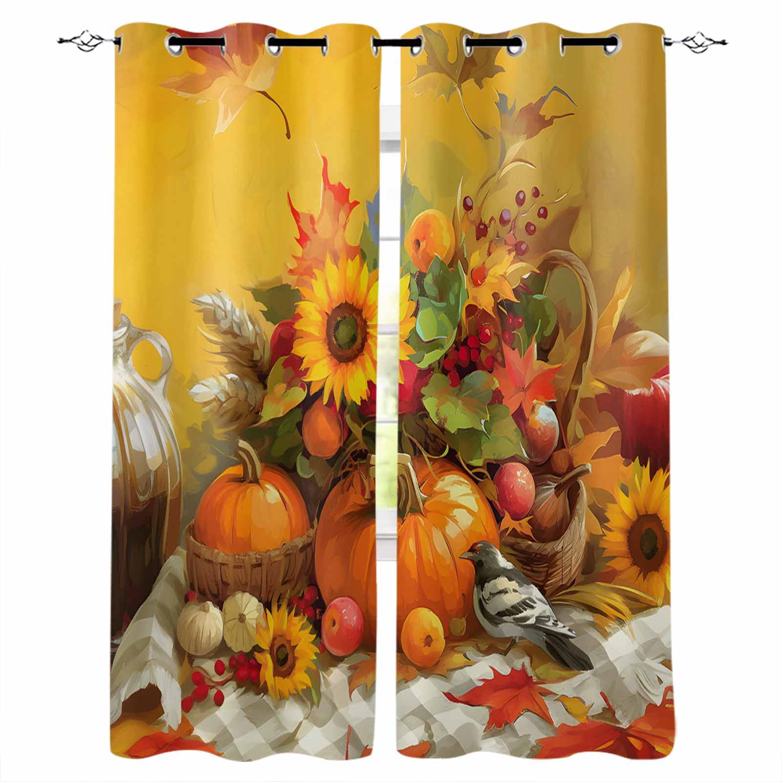 Fall Thanksgiving Blackout Curtains 84 Inches Long, Pumpkins Birds ...