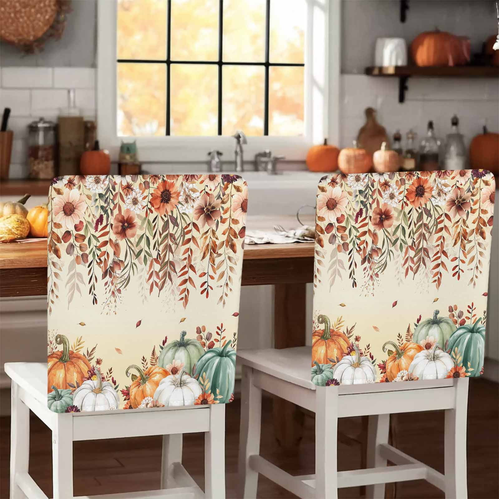 Fall Thanksgiving Chair Covers Set of 1 Pumpkin Flower Chair Back ...