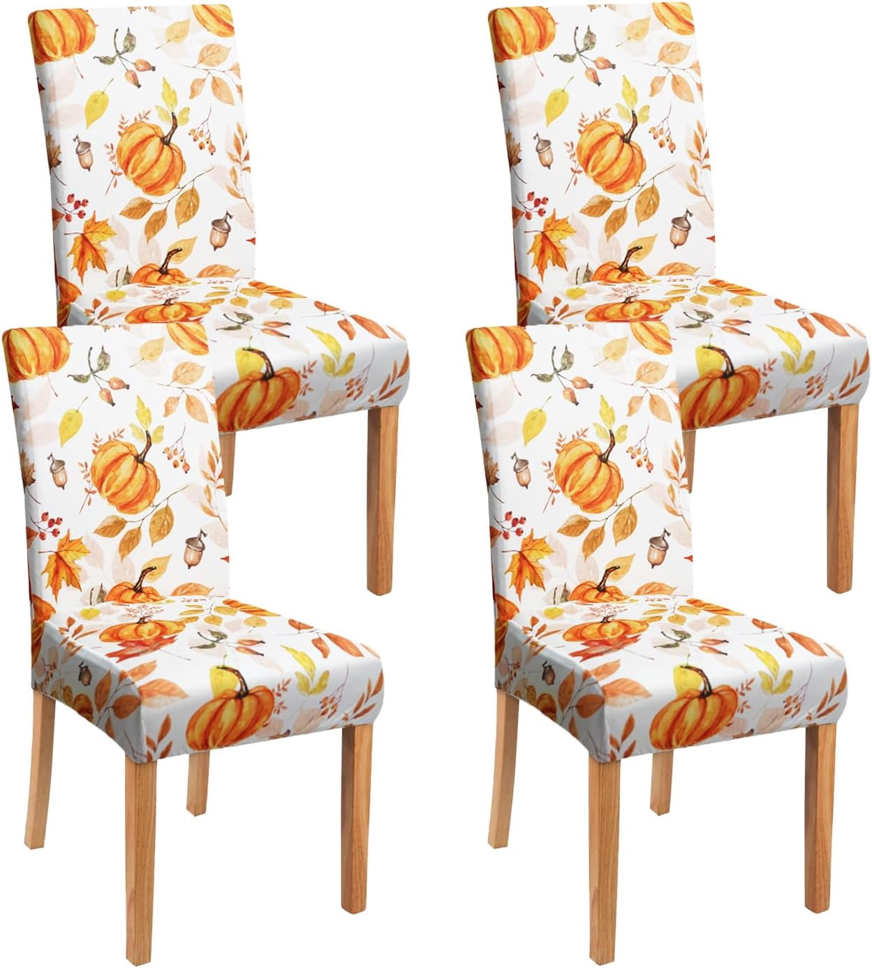 Fall Thanksgiving Chair Covers Set of 4, Watercolor Pumpkin Maple Leaf ...