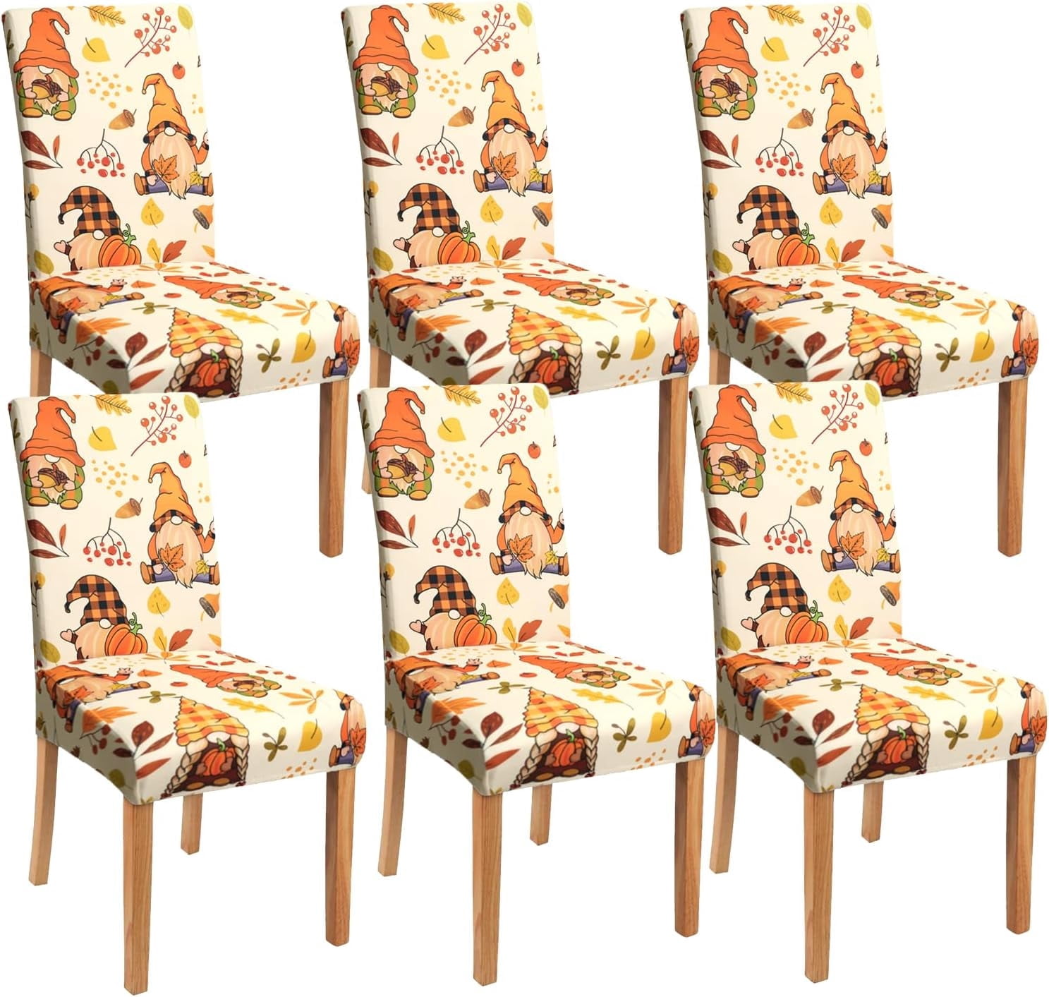 Fall Thanksgiving Chair Covers Set of 6, Cute Gnome Maple Leaf Dining ...