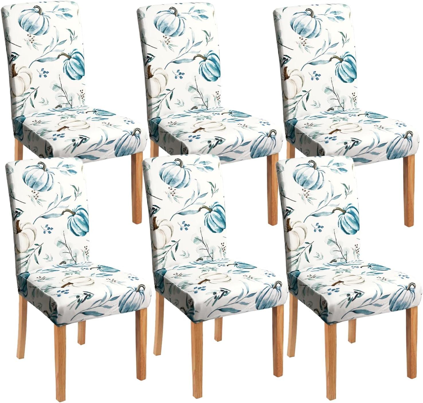 Fall Thanksgiving Chair Covers Set of 6, Watercolor Pumpkin Maple Leaf ...