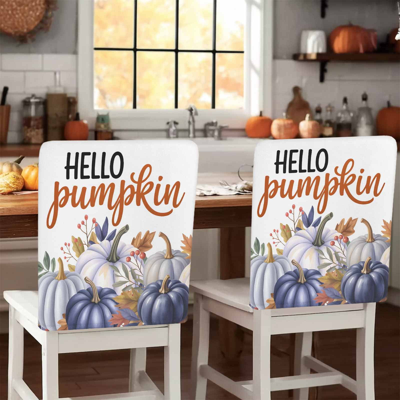 Fall Thanksgiving Chair Covers Set of 6 Watercolor Purple Pumpkin Jam ...