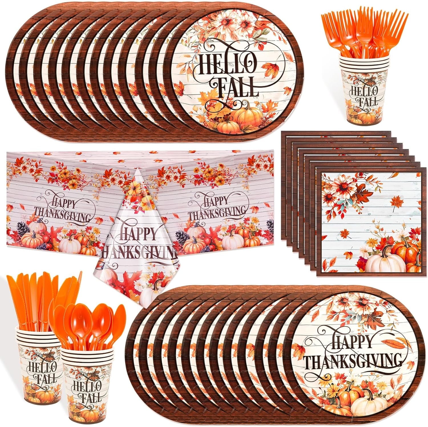97Pcs Thanksgiving Party Supplies, Fall Thanksgiving Dinnerware Set for ...