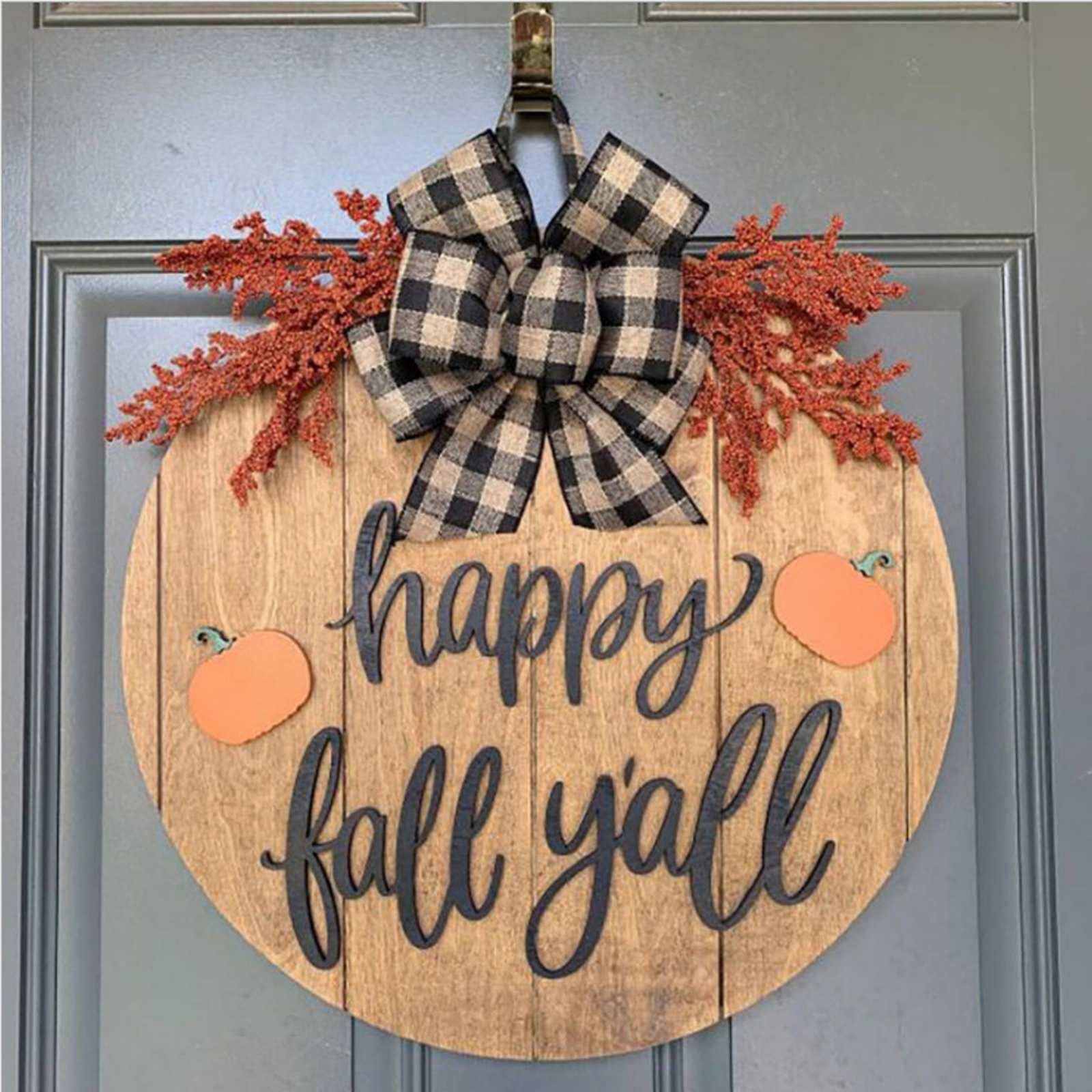 Fall Thanksgiving Door Sign - Happy Fall Farmhouse Wood Hanging Decor ...