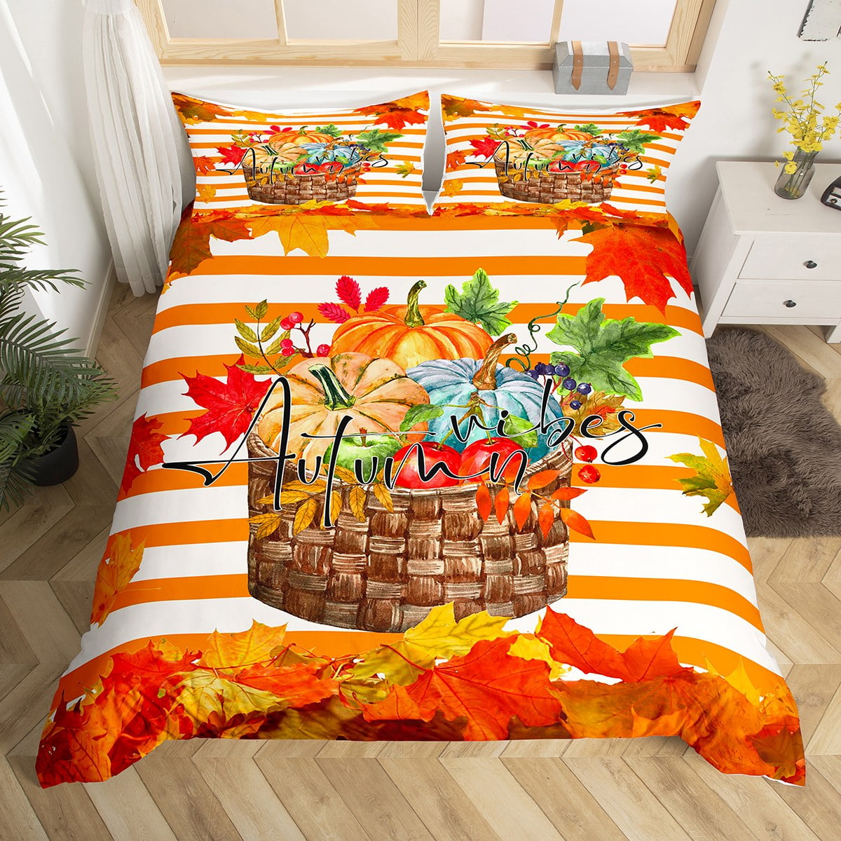 Fall Thanksgiving Duvet Cover Queen, Fall Maple Leaves Bedding Set ...