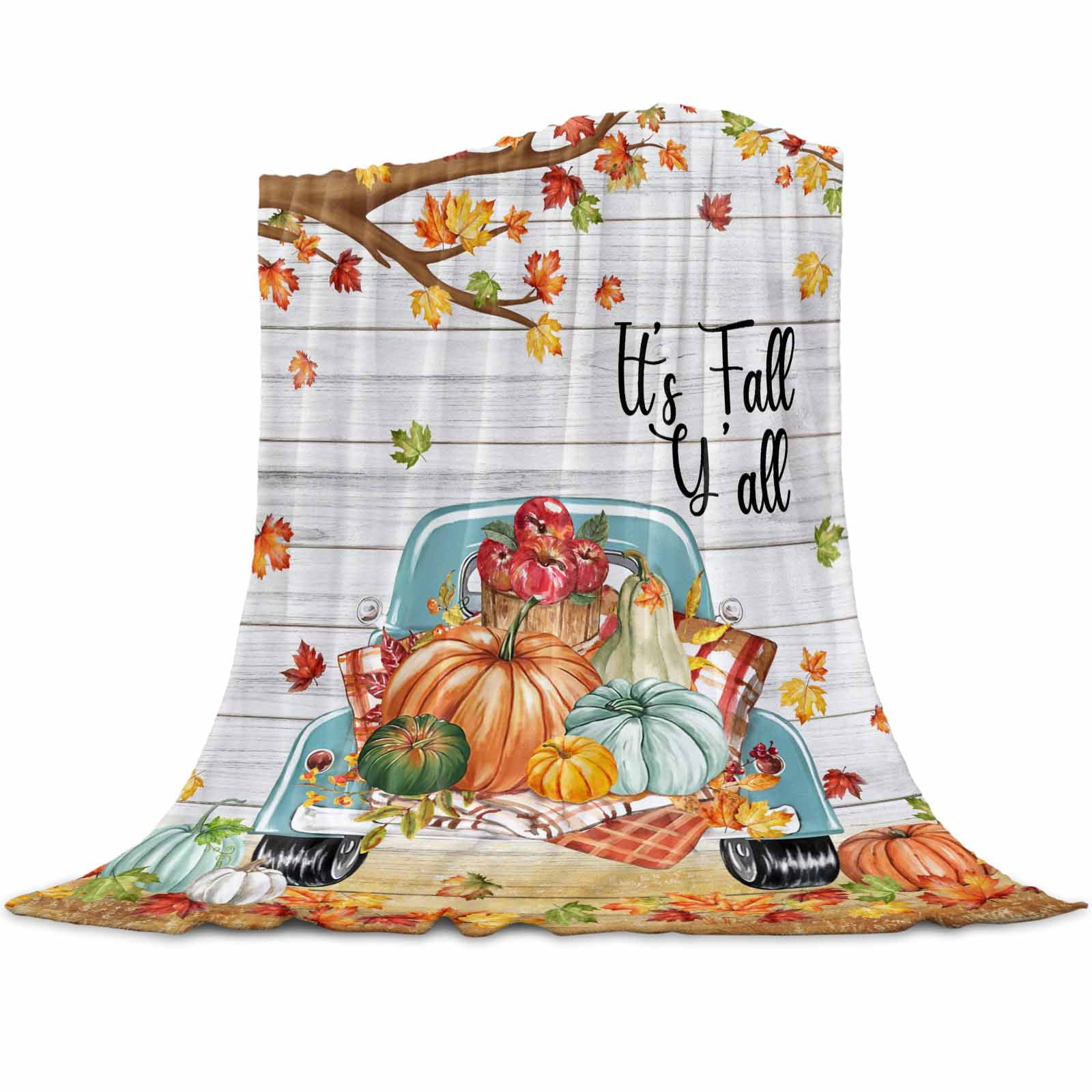Fall Thanksgiving Flannel Blanket for Bed,Travel and Camping, Leaves ...