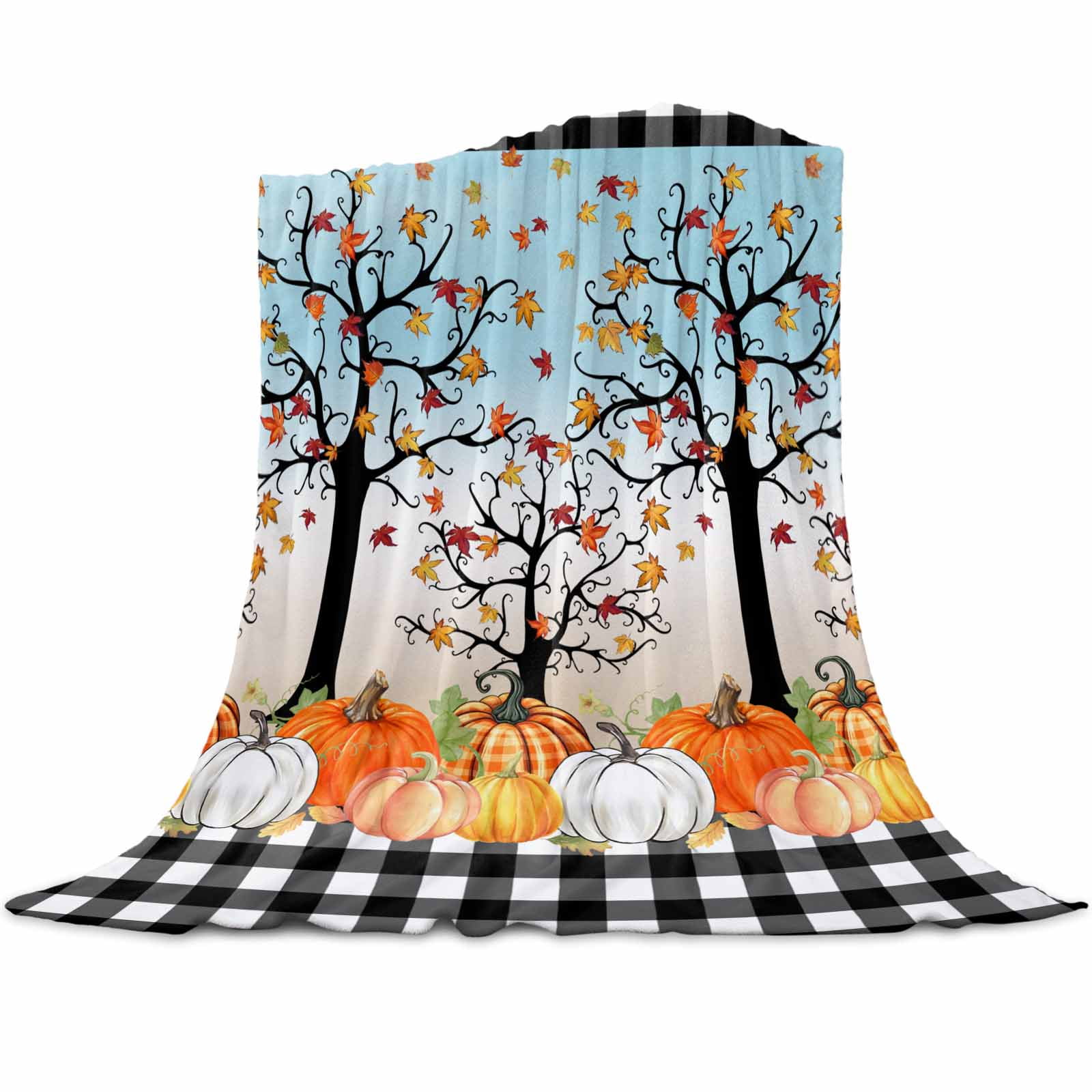 Fall Thanksgiving Flannel Blanket for Bed,Travel and Camping, Tree ...