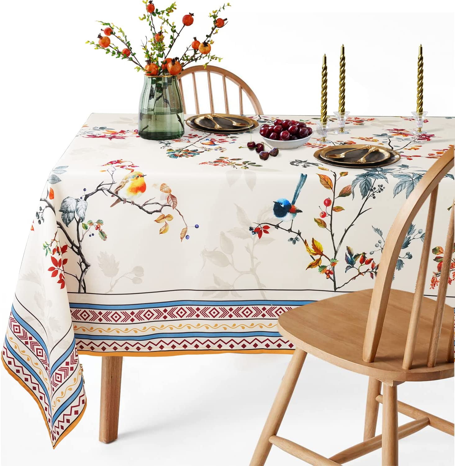 UWNRBG Fall Thanksgiving Floral Bird Tablecloth, Rustic French Country ...