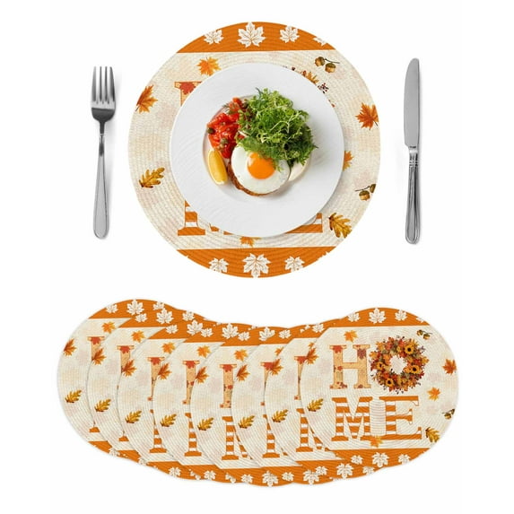 Fall Thanksgiving HOME Sign Round Table Placemats set of 8, Farmhouse ...