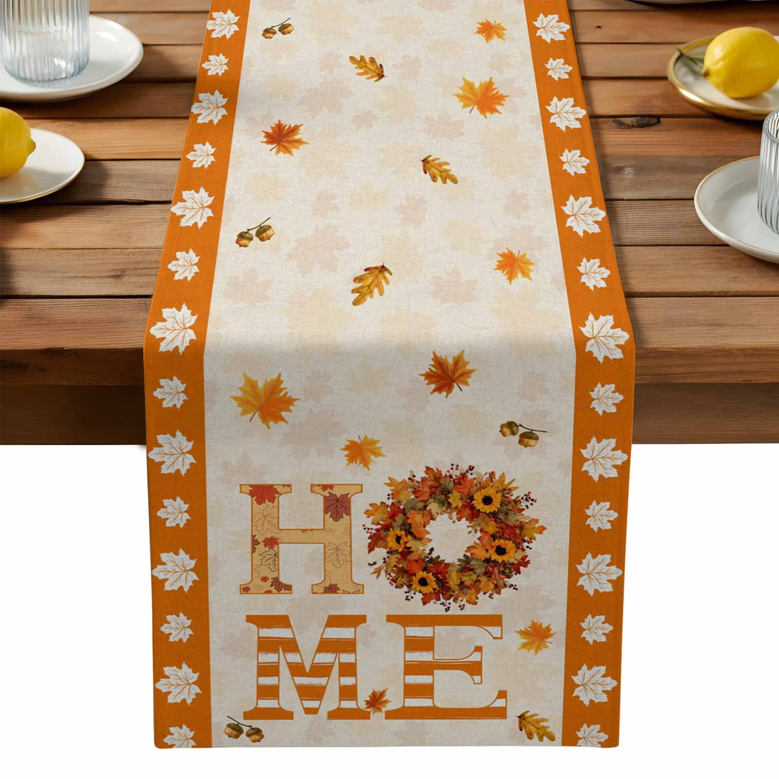 Fall Thanksgiving HOME Sign Table Runner, Farmhouse Orange Pumpkin ...