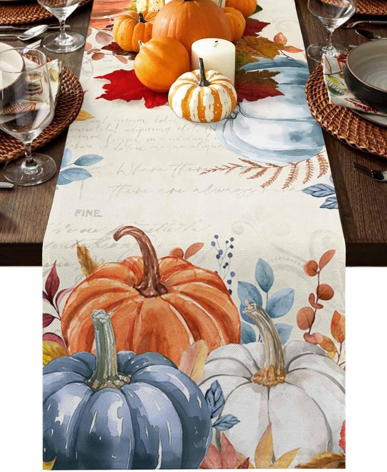 Fall Thanksgiving Harvest Pumpkin Linen Table Runner Party r Farmhouse ...