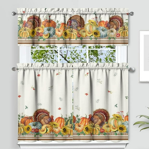 Fall Thanksgiving Kitchen Curtains Set of 3, Pumpkin Turkey Sunflower ...