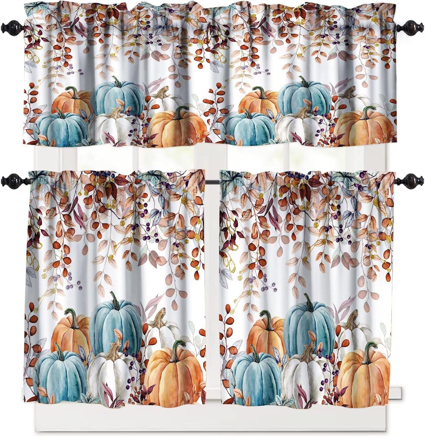 Fall Thanksgiving Kitchen Curtains Valances Set,Autumn Pumpkins ...