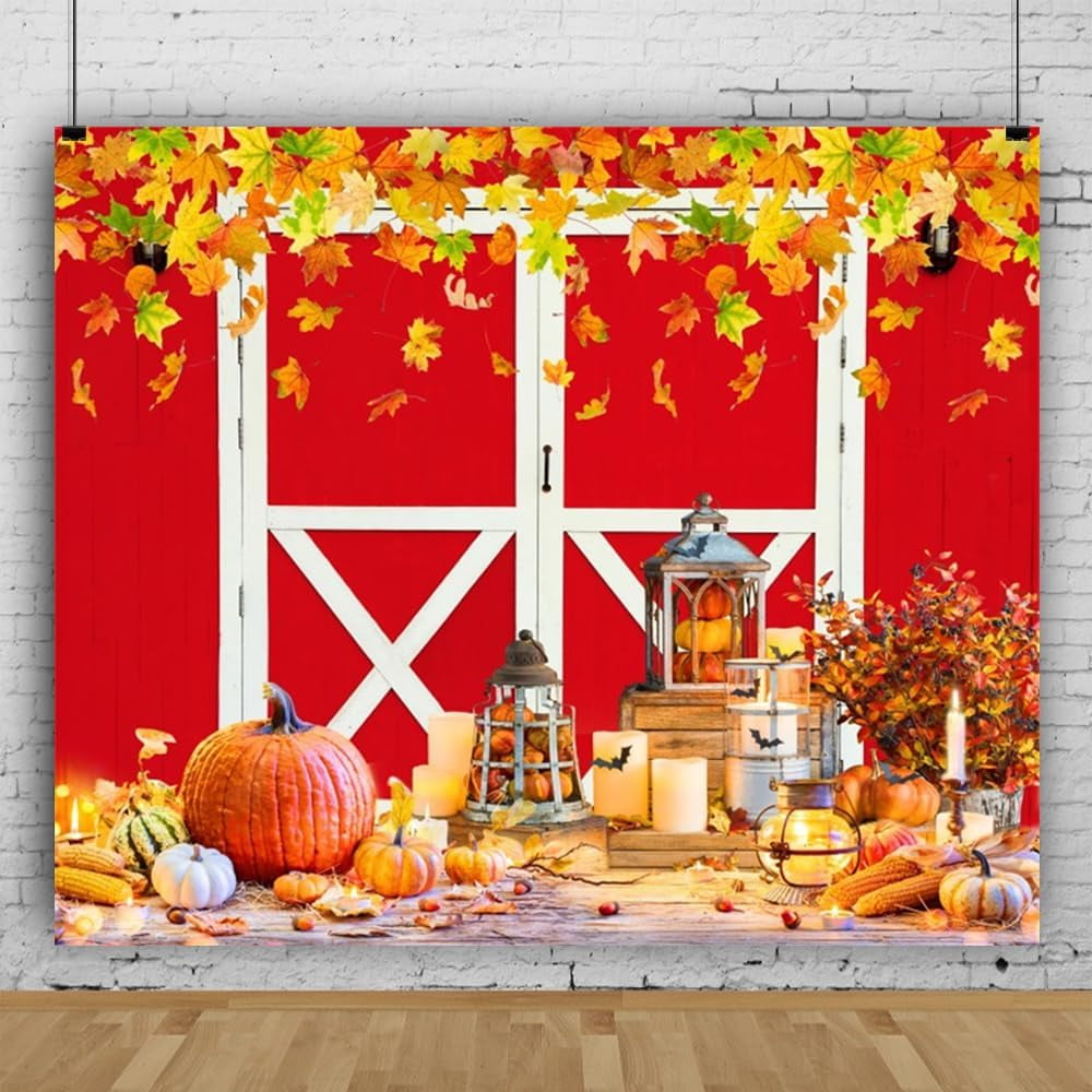 Fall Thanksgiving Large Backdrop Red Barn Rustic Pumpkin Maples Autumn ...