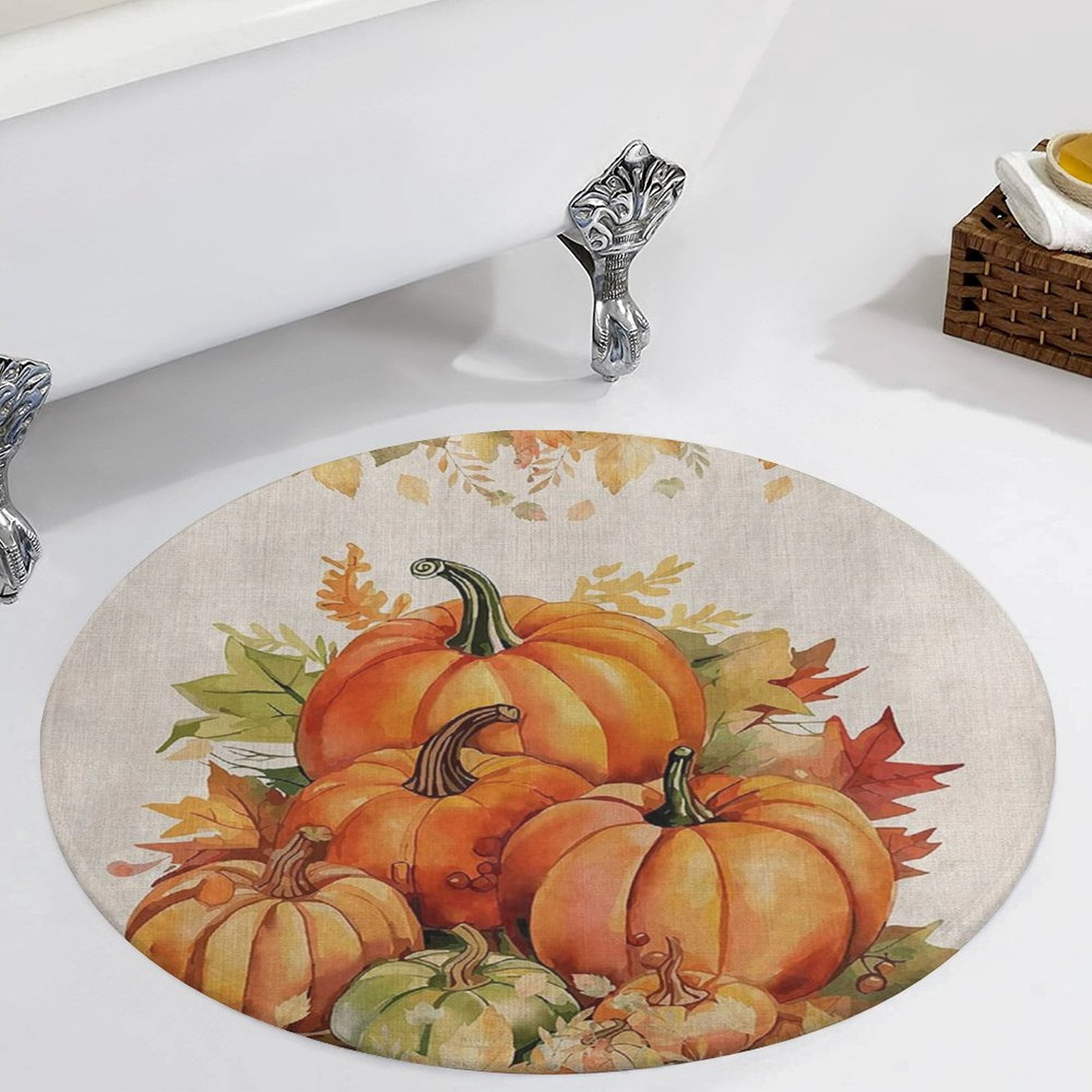 Fall Thanksgiving Maple Leaf Pumpkin Watercolor Round Carpet Circle Rug ...