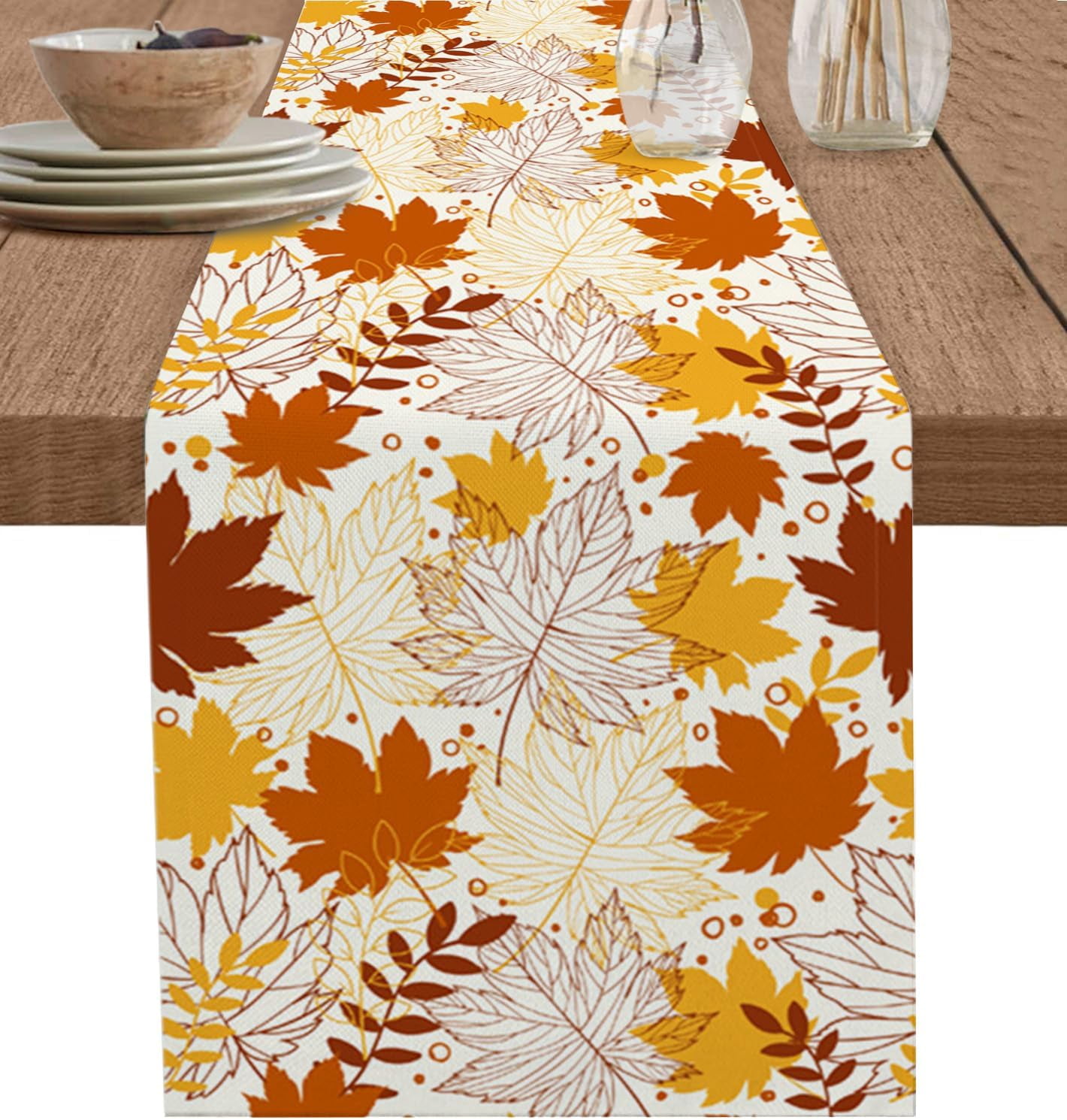 Fall Thanksgiving Maple Leaves Linen Table Runner Dresser Scarf Autumn ...