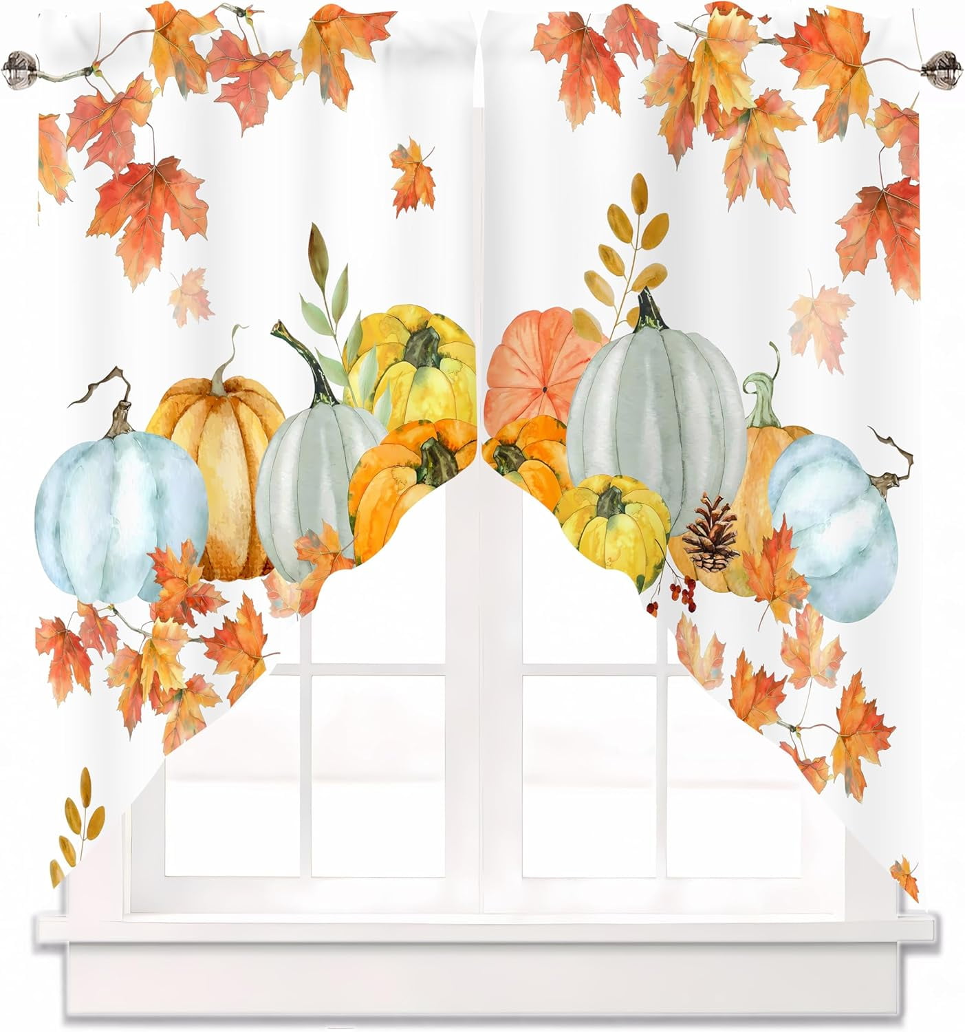 Fall Thanksgiving Maple Leaves Swag Curtain Valance for Windows,Autumn ...