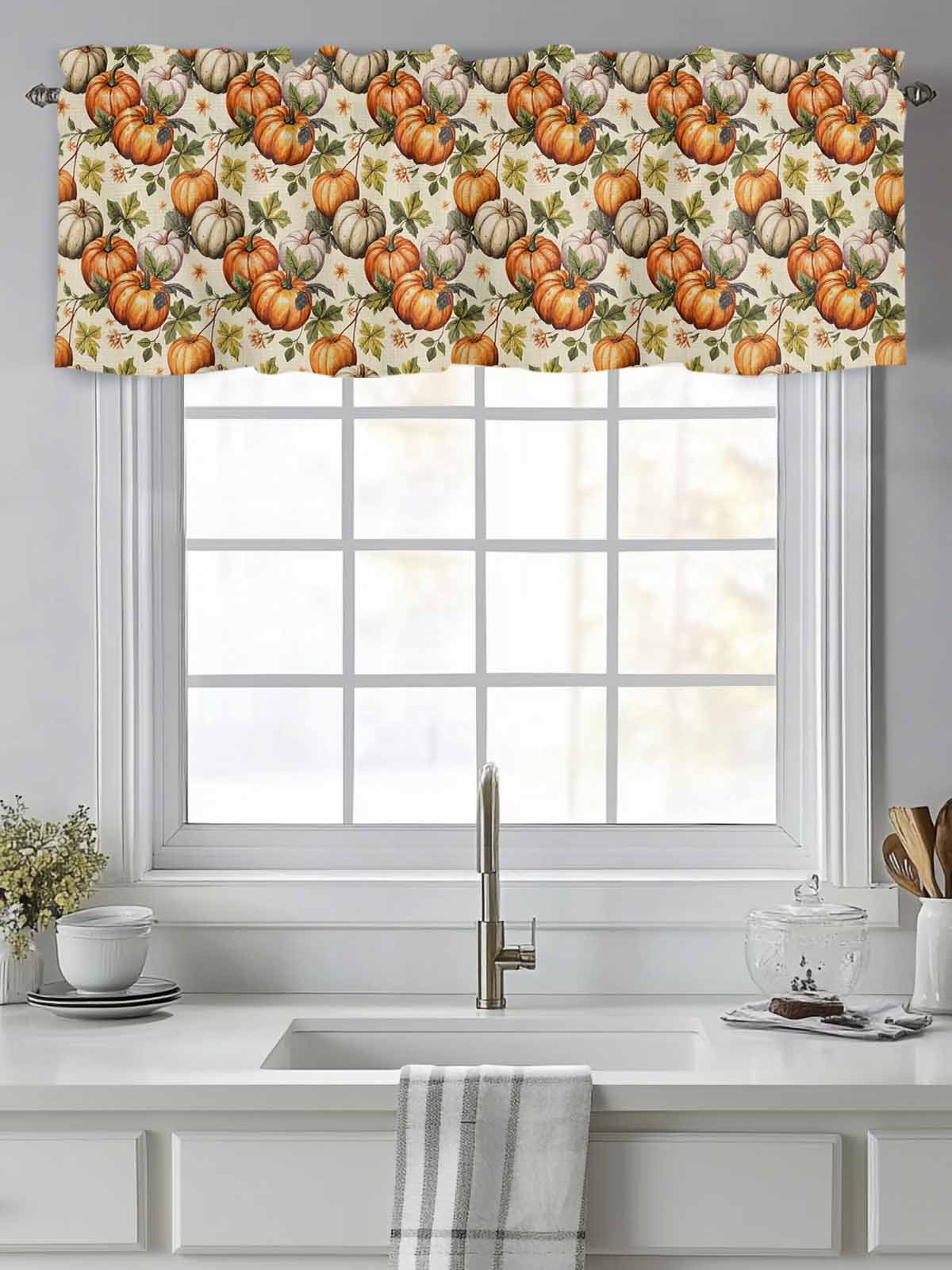 Fall Thanksgiving Orange Pumpkin Valances for Windows,Kitchen Valance ...