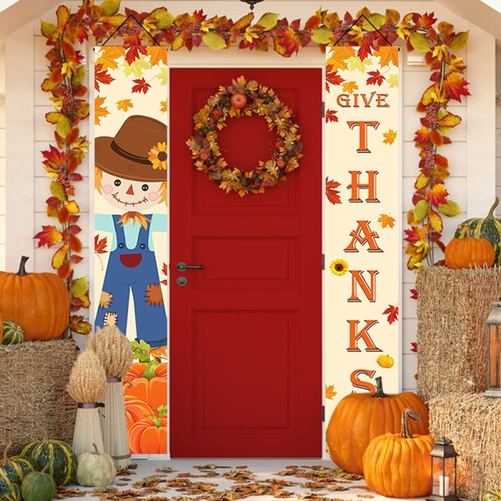 Fall Thanksgiving Porch Sign Banner, Autumn Pumpkin Scarecrow Maple ...