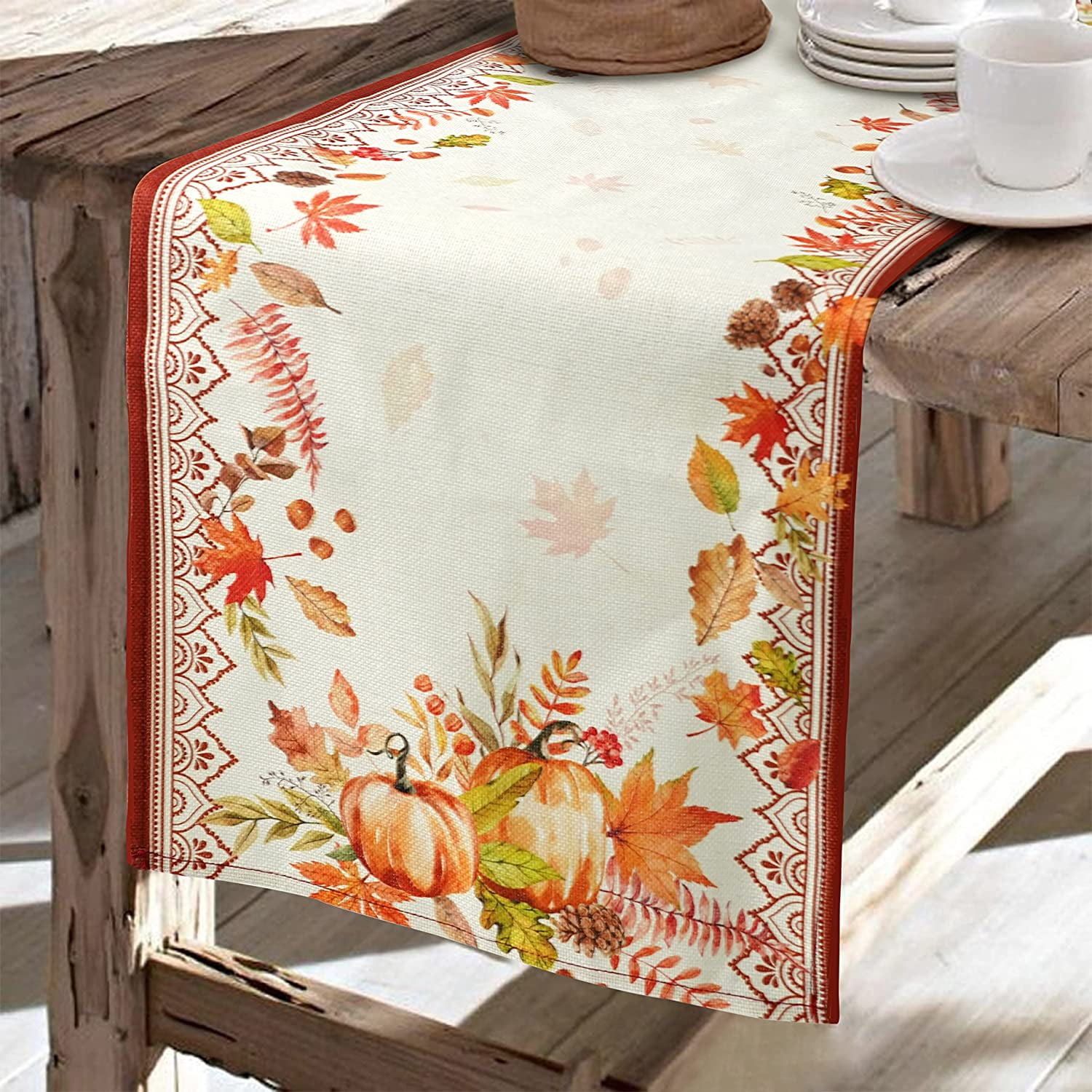 Fall Thanksgiving Pumpkin Leaf Tablerunner,Autumn FarmhouseTable Runner ...