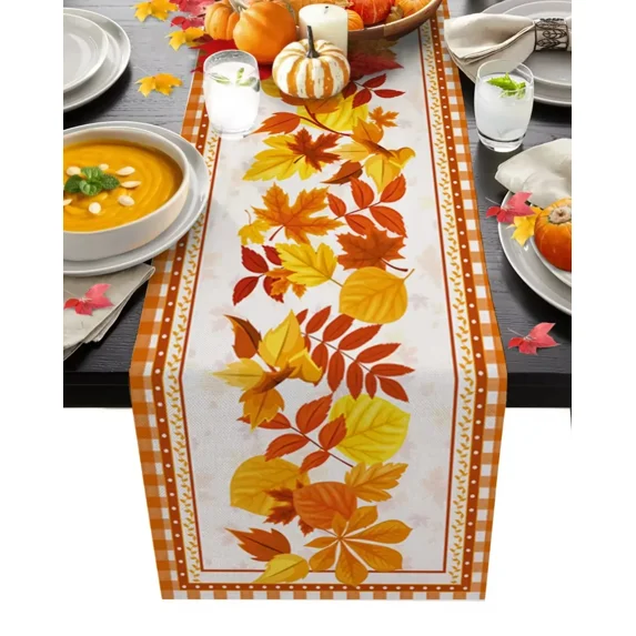 Fall Thanksgiving Pumpkin Maple Leaf Linen Table Runner Autumn Wedding ...