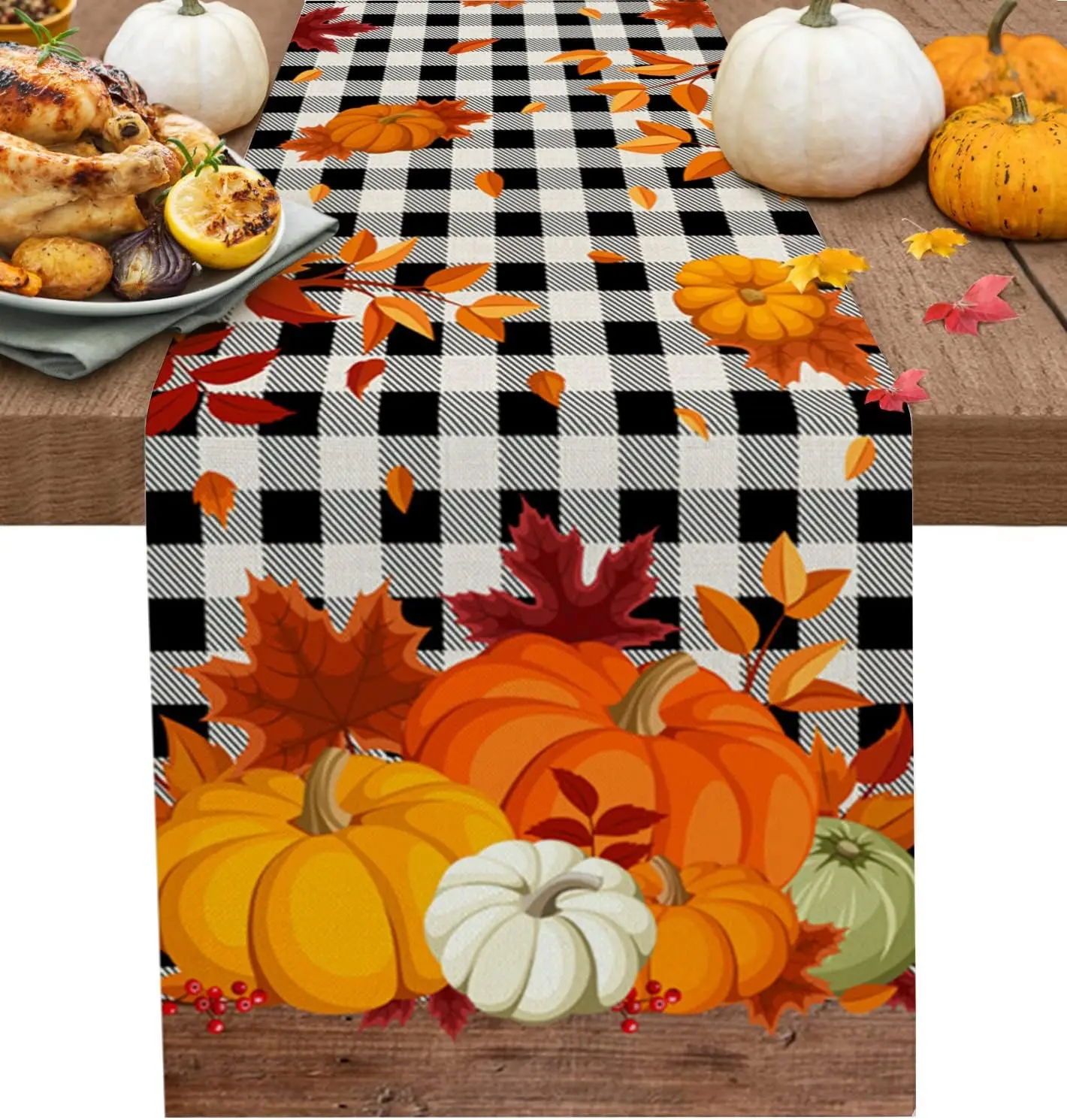 Fall Thanksgiving Pumpkin Maple Leaves Linen Table Runners Dresser ...
