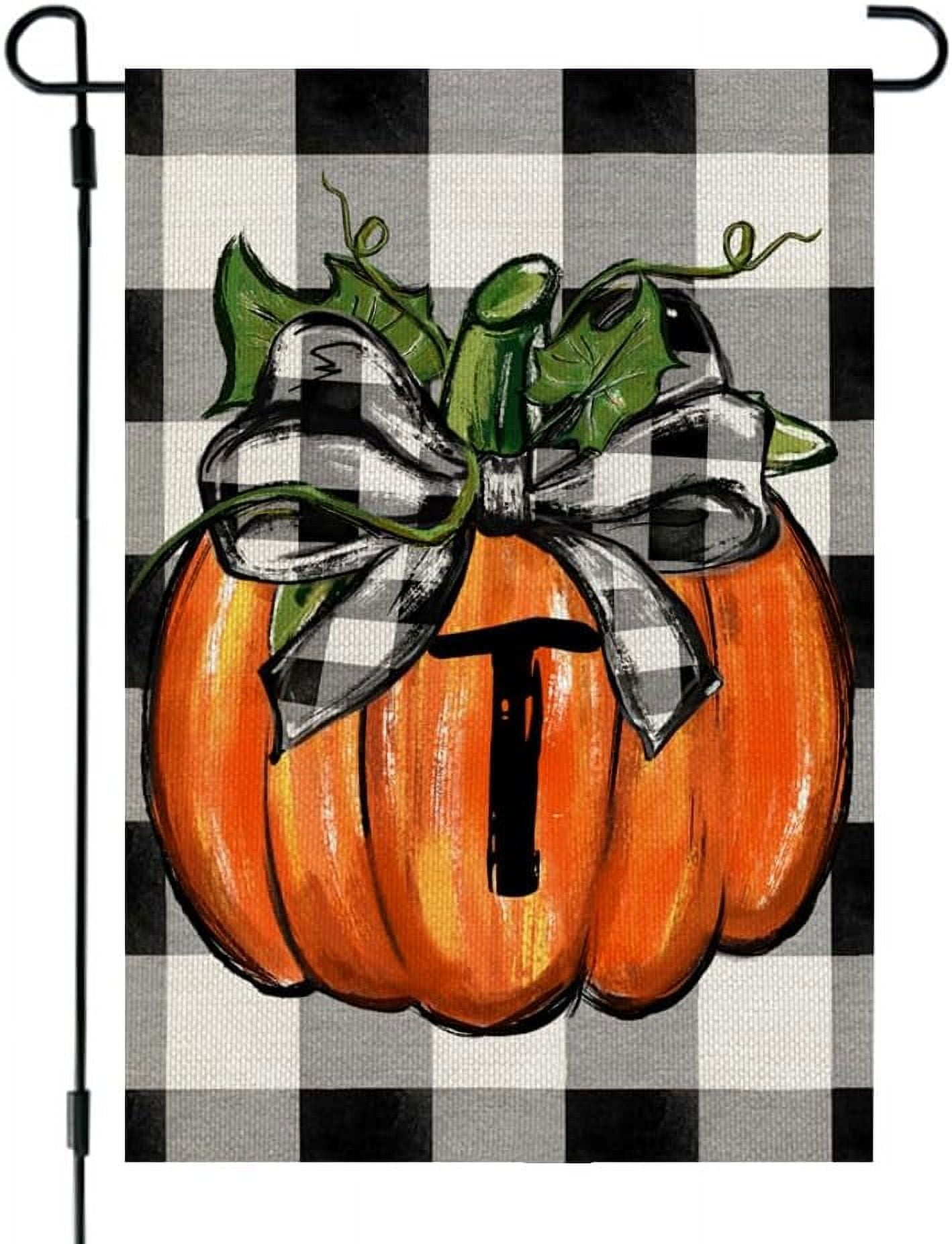 Fall Thanksgiving Pumpkin Monogram Letter T Garden Flag Double Sided ...