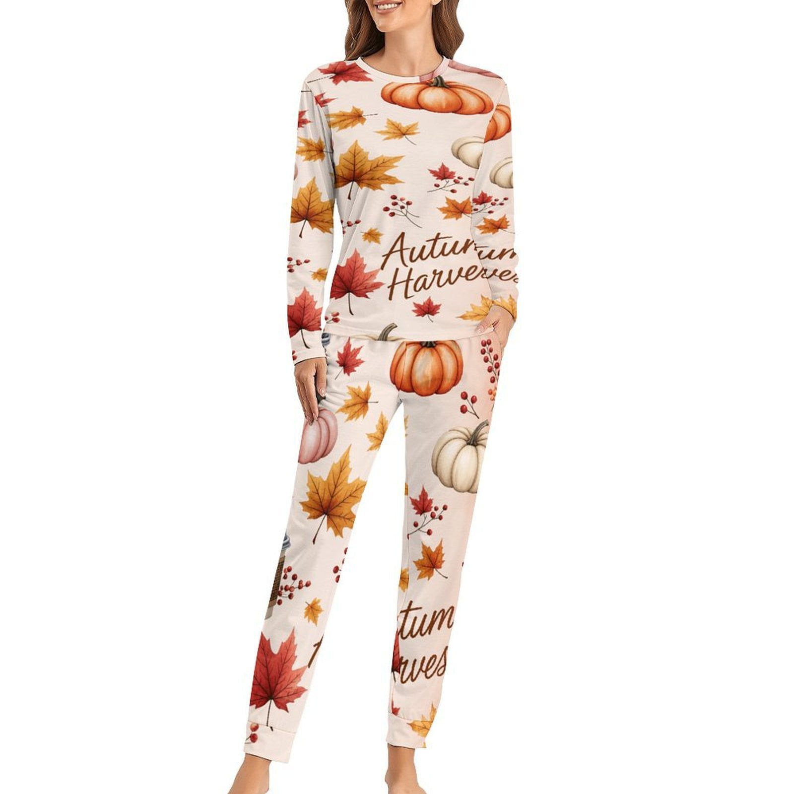 Fall Thanksgiving Pumpkin Pajamas Woman 2 Piece Vintage Pajamas Set ...