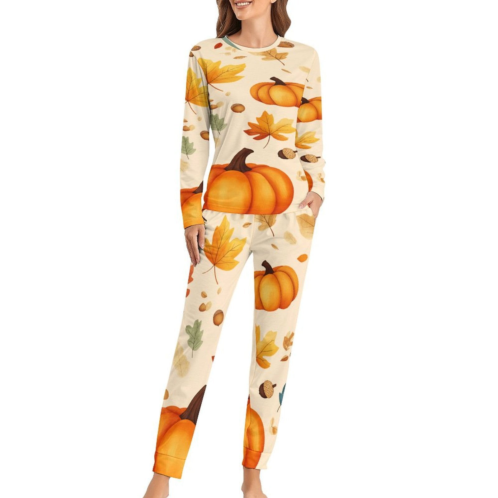 Fall Thanksgiving Pumpkin Pajamas Woman 2 Piece Vintage Pajamas Set ...