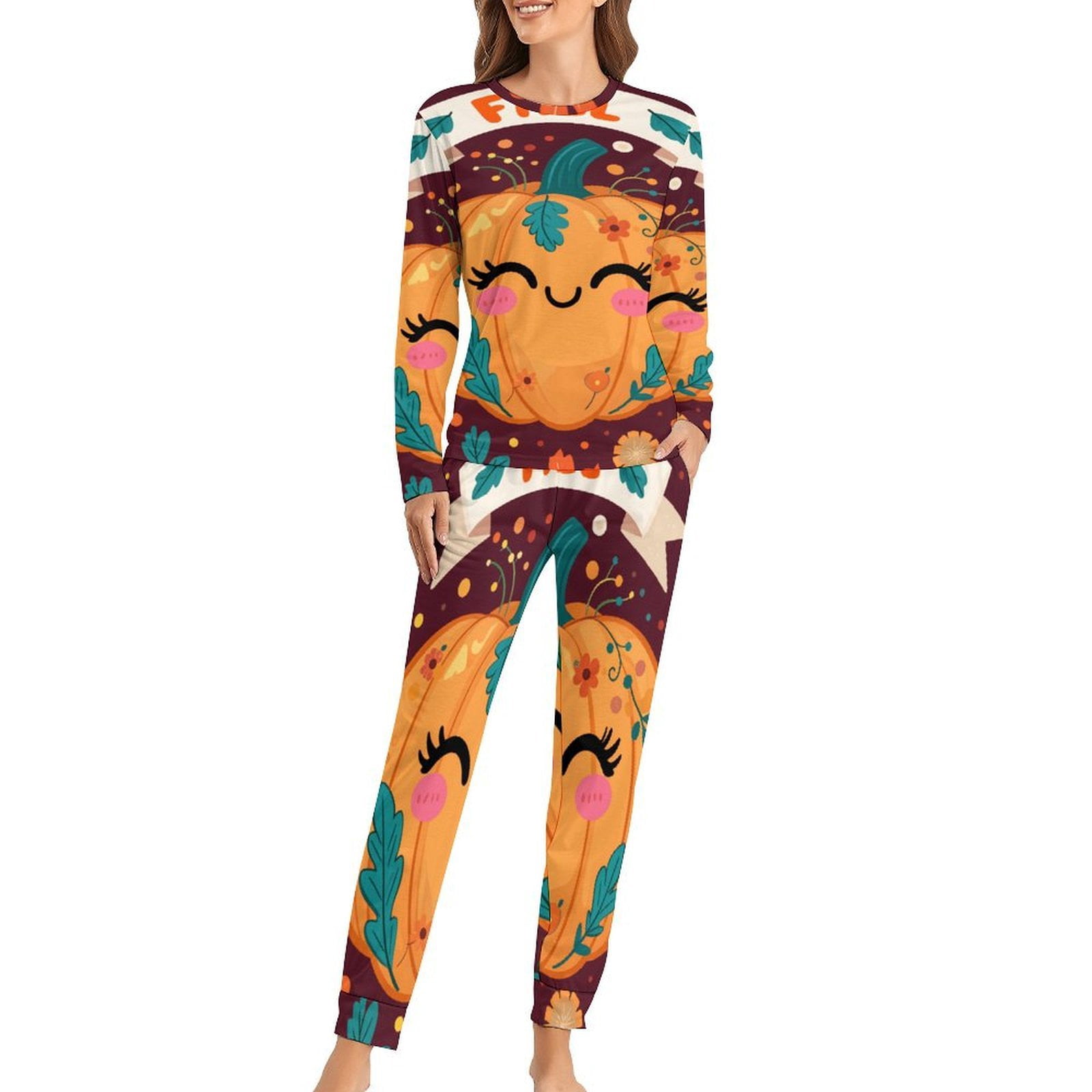 Fall Thanksgiving Pumpkin Pajamas Woman 2 Piece Vintage Pajamas Set ...