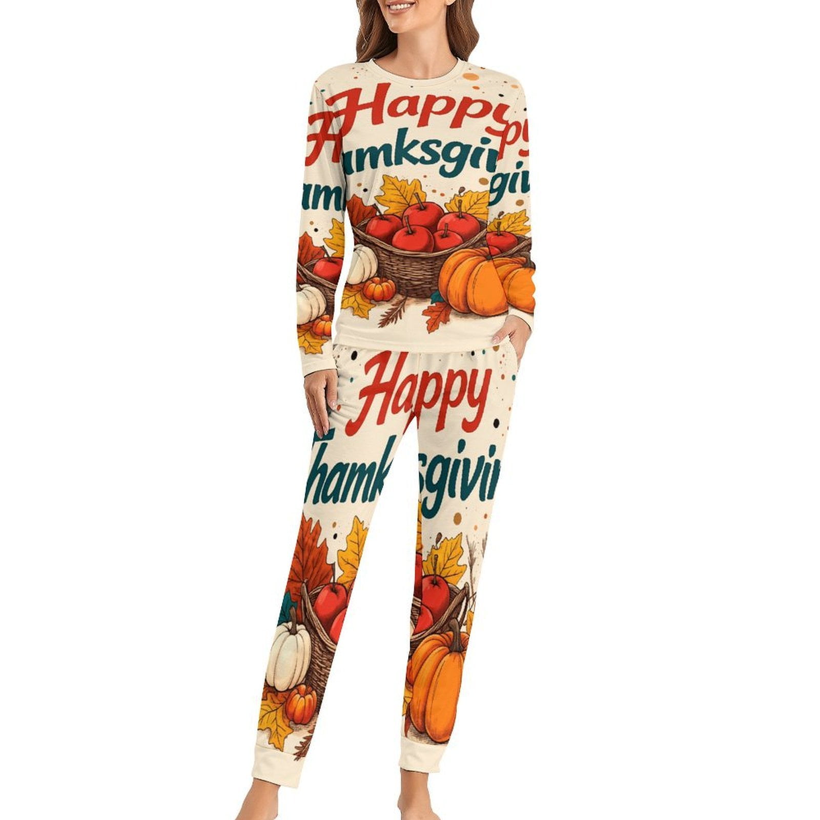 Fall Thanksgiving Pumpkin Pajamas Woman 2 Piece Vintage Pajamas Set ...