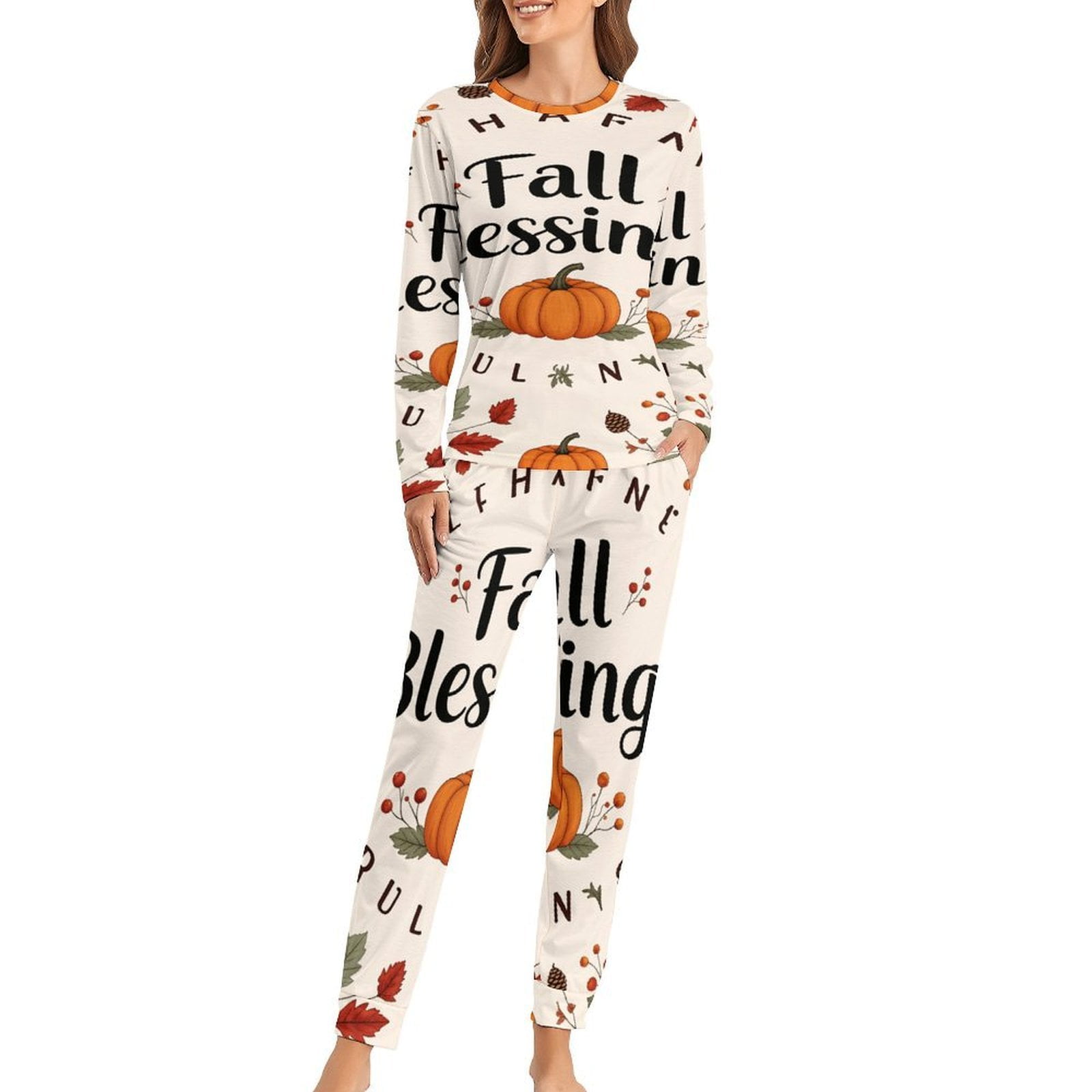 Fall Thanksgiving Pumpkin Pajamas Woman 2 Piece Vintage Pajamas Set ...