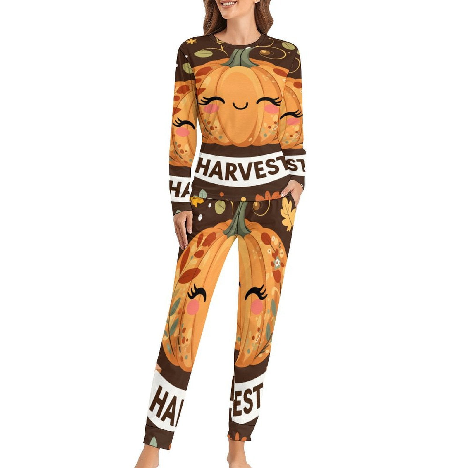Fall Thanksgiving Pumpkin Pajamas Woman 2 Piece Vintage Pajamas Set ...