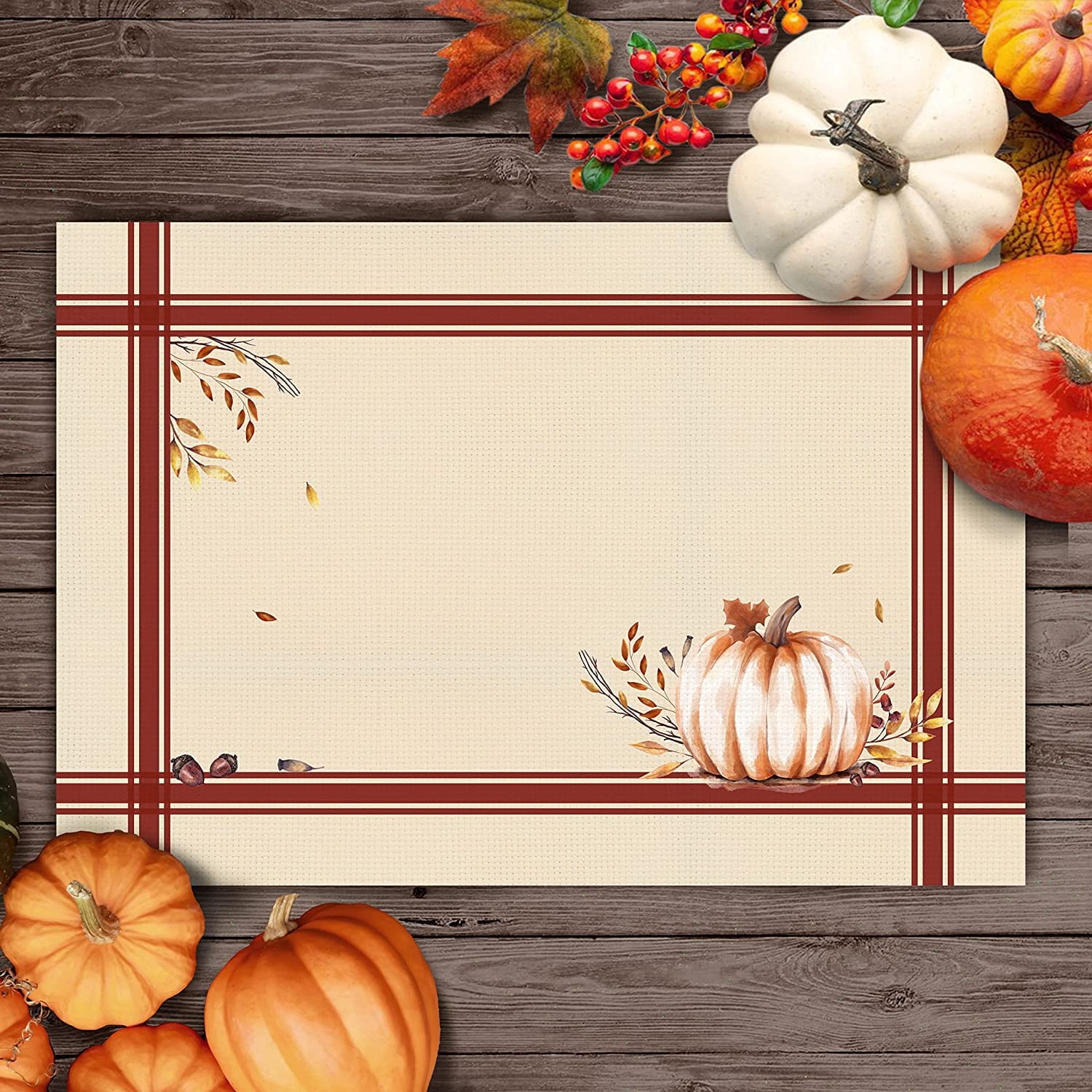 Fall Thanksgiving Pumpkin Stripe Placemats,Autumn Maple Leaves ...