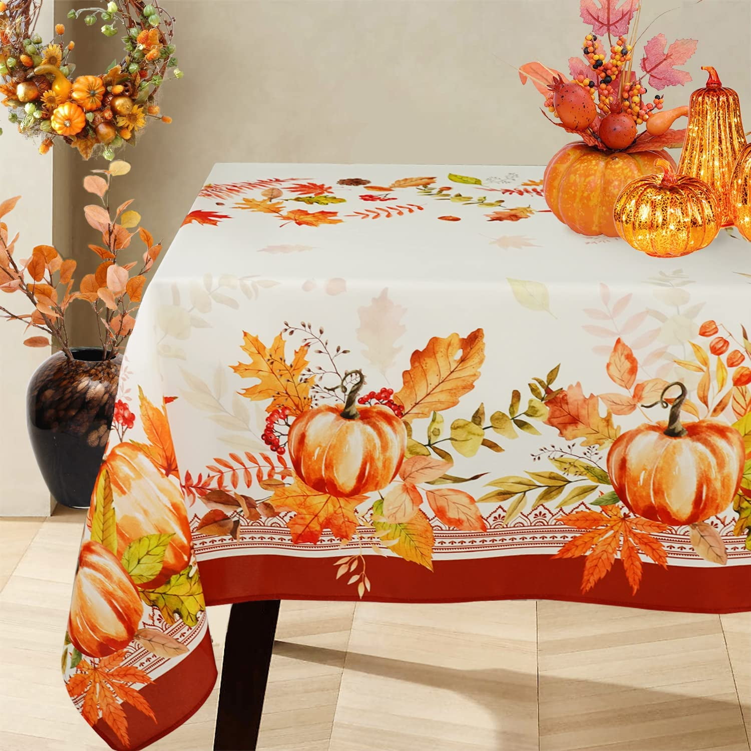 Fall Thanksgiving Pumpkin Table Cloth,Thanksgiving Maple Pine Cones ...