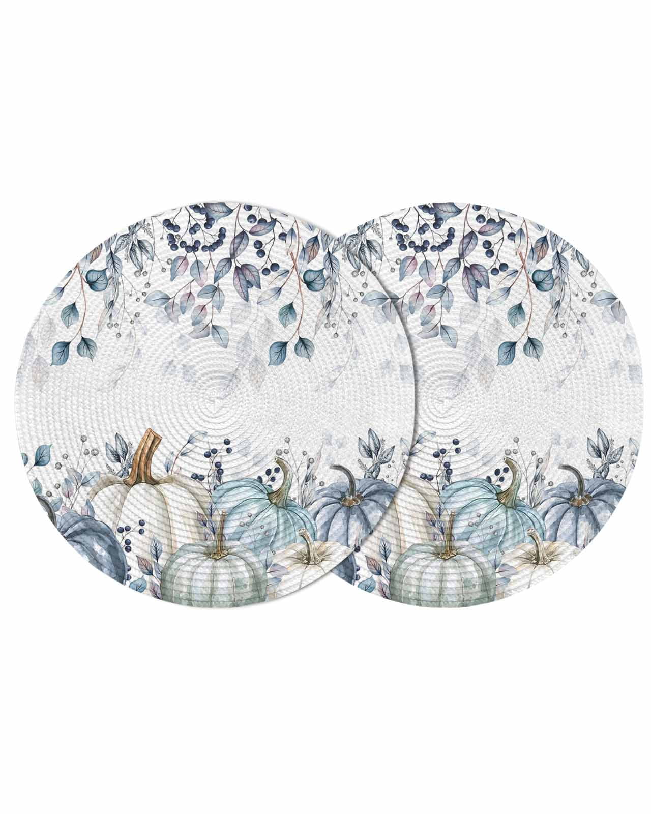 Fall Thanksgiving Round Table Placemats set of 2, Navy Blue White ...