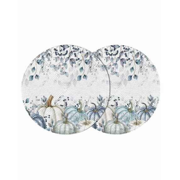 Fall Thanksgiving Round Table Placemats set of 2, Navy Blue White ...