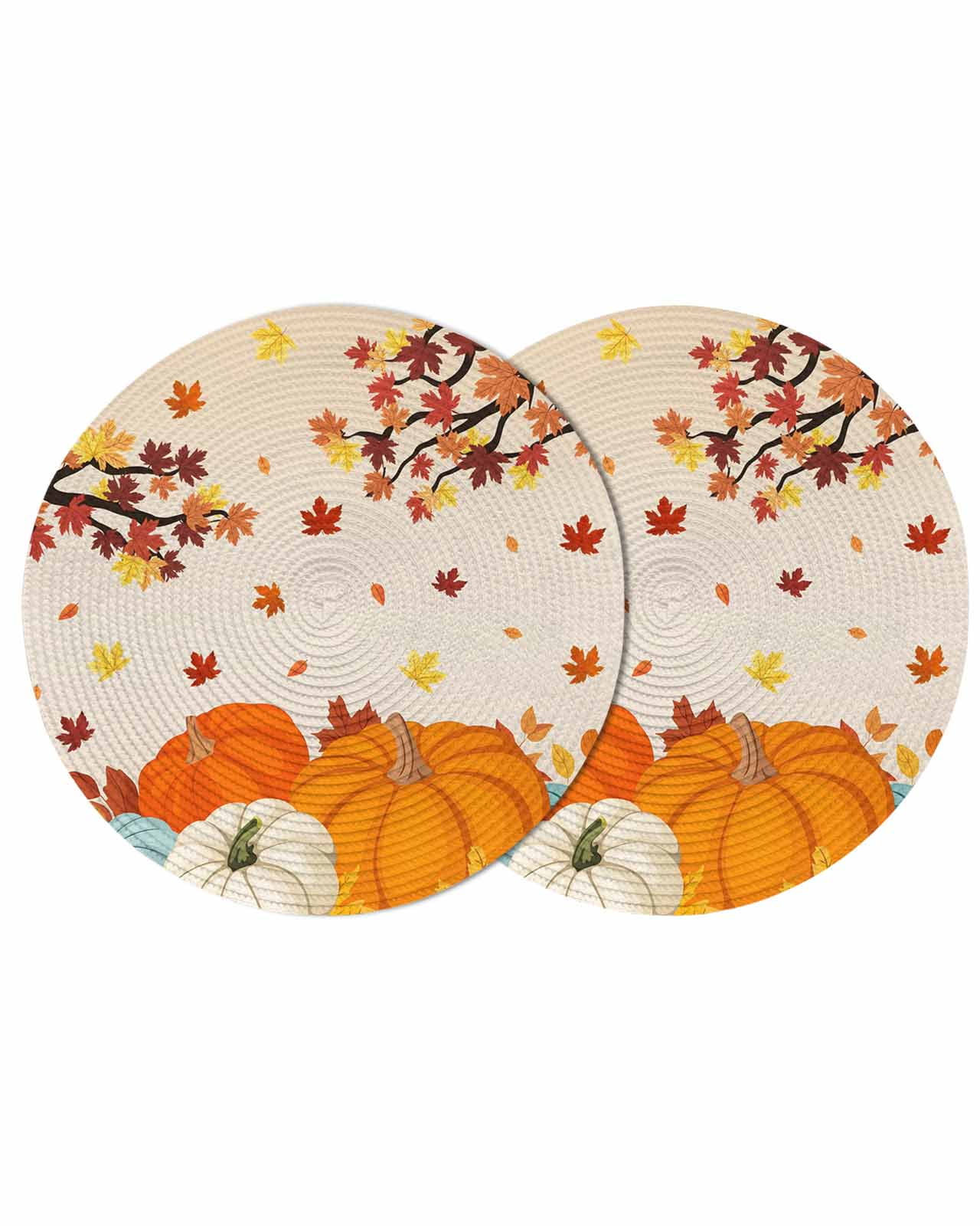 Fall Thanksgiving Round Table Placemats set of 2, Orange Teal White ...