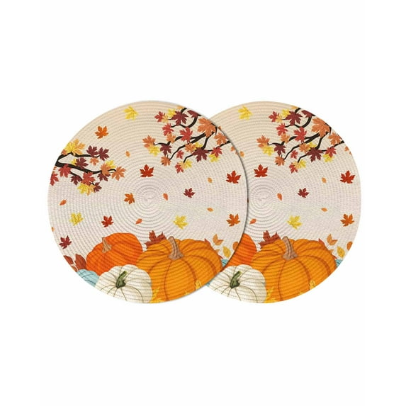 Fall Thanksgiving Round Table Placemats set of 2, Orange Teal White ...