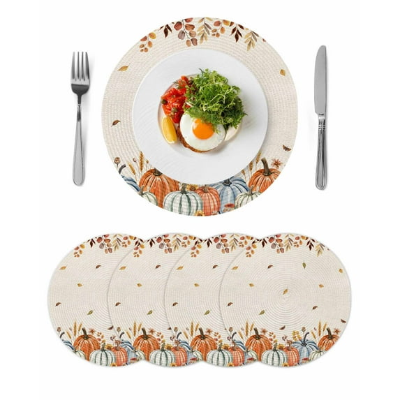 Fall Thanksgiving Round Table Placemats set of 4, Orange Green Blue ...