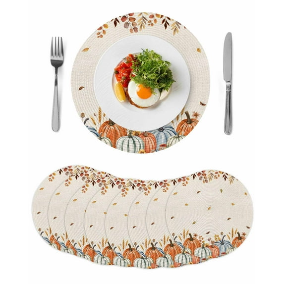 Fall Thanksgiving Round Table Placemats set of 8, Orange Green Blue ...