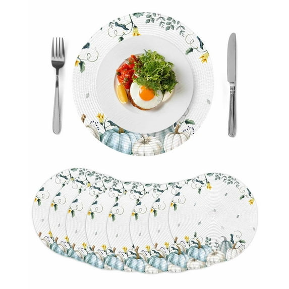 Fall Thanksgiving Round Table Placemats set of 8, Teal Blue White ...