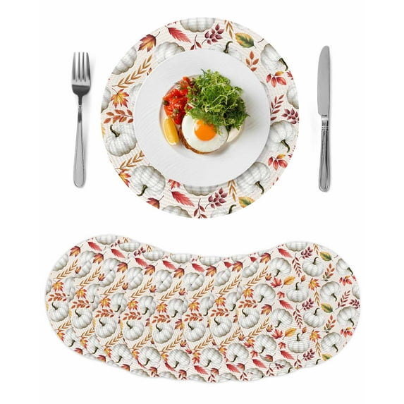 Fall Thanksgiving Round Table Placemats set of 8, White Pumpkins Autumn ...