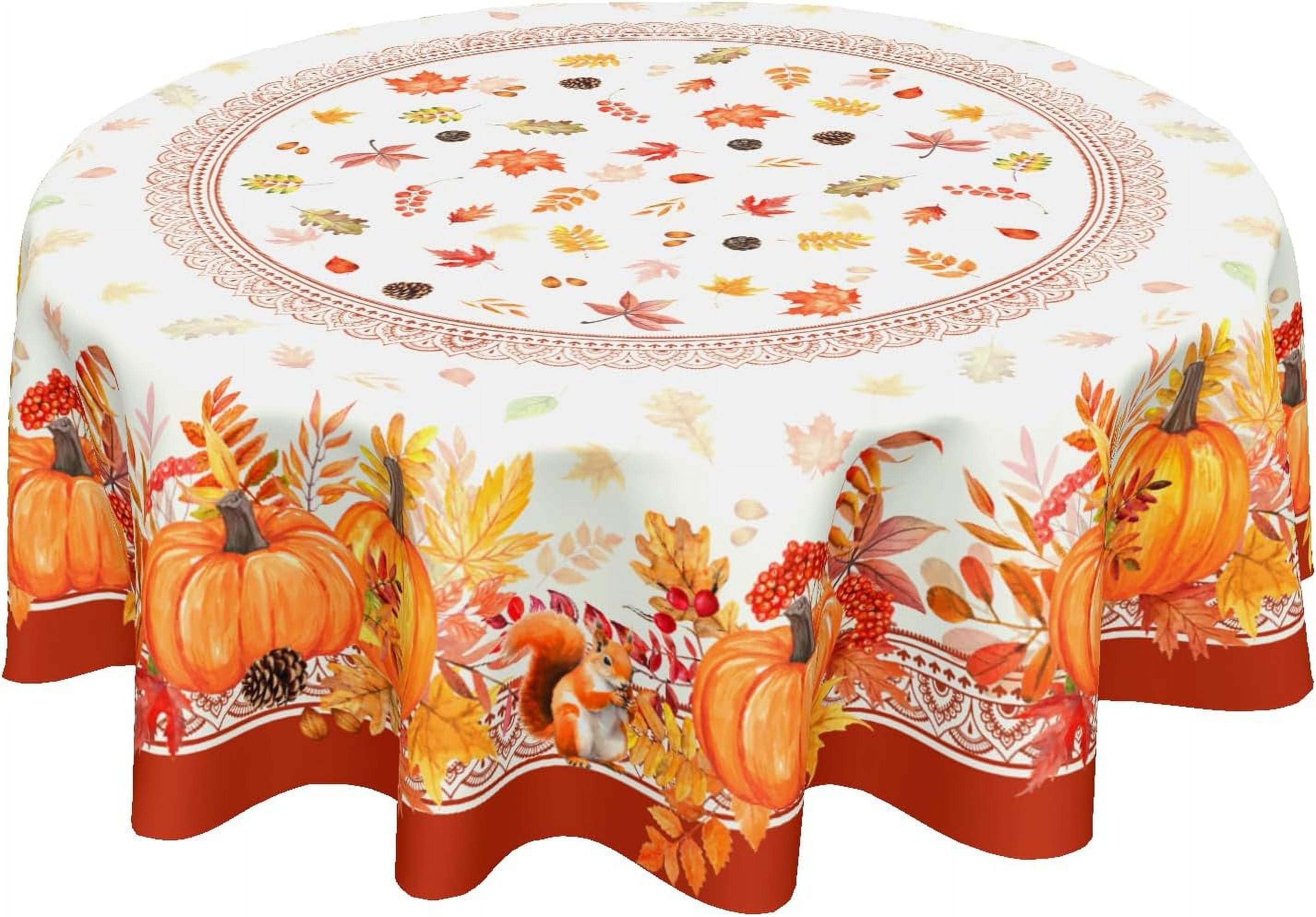 Fall Thanksgiving Round Tablecloth 60 Inch Pumpkin Maple Leaves ...