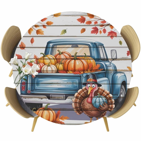 Fall Thanksgiving Round Tablecloth, Fitted Table Cover with Elastic for ...